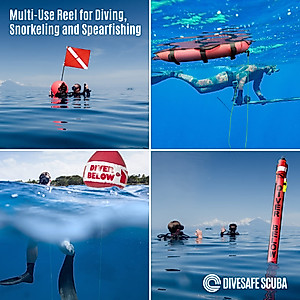 DiveSafe Scuba Diving Reel with Thumb Stopper and High Visibility White Line (150ft', 270ft') - for Cave and Wreck Exploration, Recreational Diving and Spear Fishing (270ft)