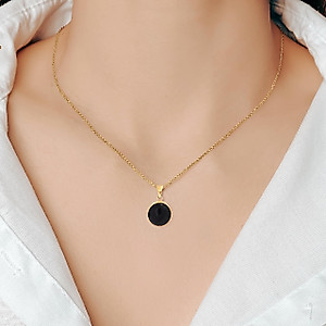 14K Gold Onyx Necklace - 14K Solid Yellow Gold Pendant, Dainty 12mm Round Black Onyx Gemstone, December Birthstone Handmade Minimalist Jewelry, Leo Star Sign Birthday Gift for Classy Women