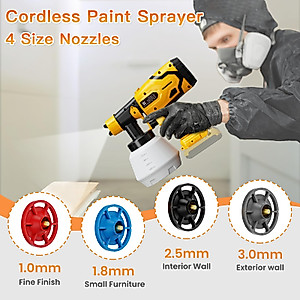 Xynover Cordless Paint Sprayer for Dewalt 20V MAX Battery, HVLP Spray Paint Gun with Brushless Motor and 4 Copper Nozzle 200W Paint Sprayer for Home Interior Exterior Paint(Battery Not Included)