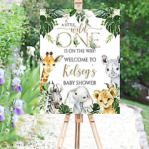 Personalized A Little Wild One Baby Shower Welcome Sign, Woodland Jungle Baby Shower Poster, Greenery Woodland Animals Baby Shower Decoration