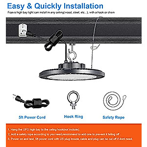 150W UFO LED High Bay Light, 21,000lm (Eqv.600W MH/HPS), 100-277V, 5000K Daylight LED High Bay Lights Fixture 5' Cable with US Plug for Workshop, Warehouse, Barn, Garage - Pack of 1