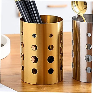 LIFKICH Multi-Purpose Silverware Gold Kitchen Spoon Steel Organizer Basket Drainer Utensils Drying Countertop Racks Cooking Safe Hole Storage Flatware Stand S Hanging Shelf Chopsticks