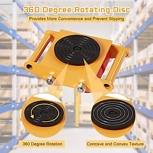 TFCFL 4pcs Machinery Mover with 2pcs Steering Handle, 6T Machinery Skates Dolly, 13200lbs Machinery Moving Skates with 360°Rotation Cap and 4 Rollers, Heavy Duty Industrial Moving Equipment, Yellow