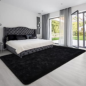 HOMORE Rugs for Living Room 6x9 Black Fluffy Area Rug Modern Shag Rugs for Bedroom, Super Soft and Comfy Carpet, Cute Carpets for Kids Nursery Boys Girls Room Decor