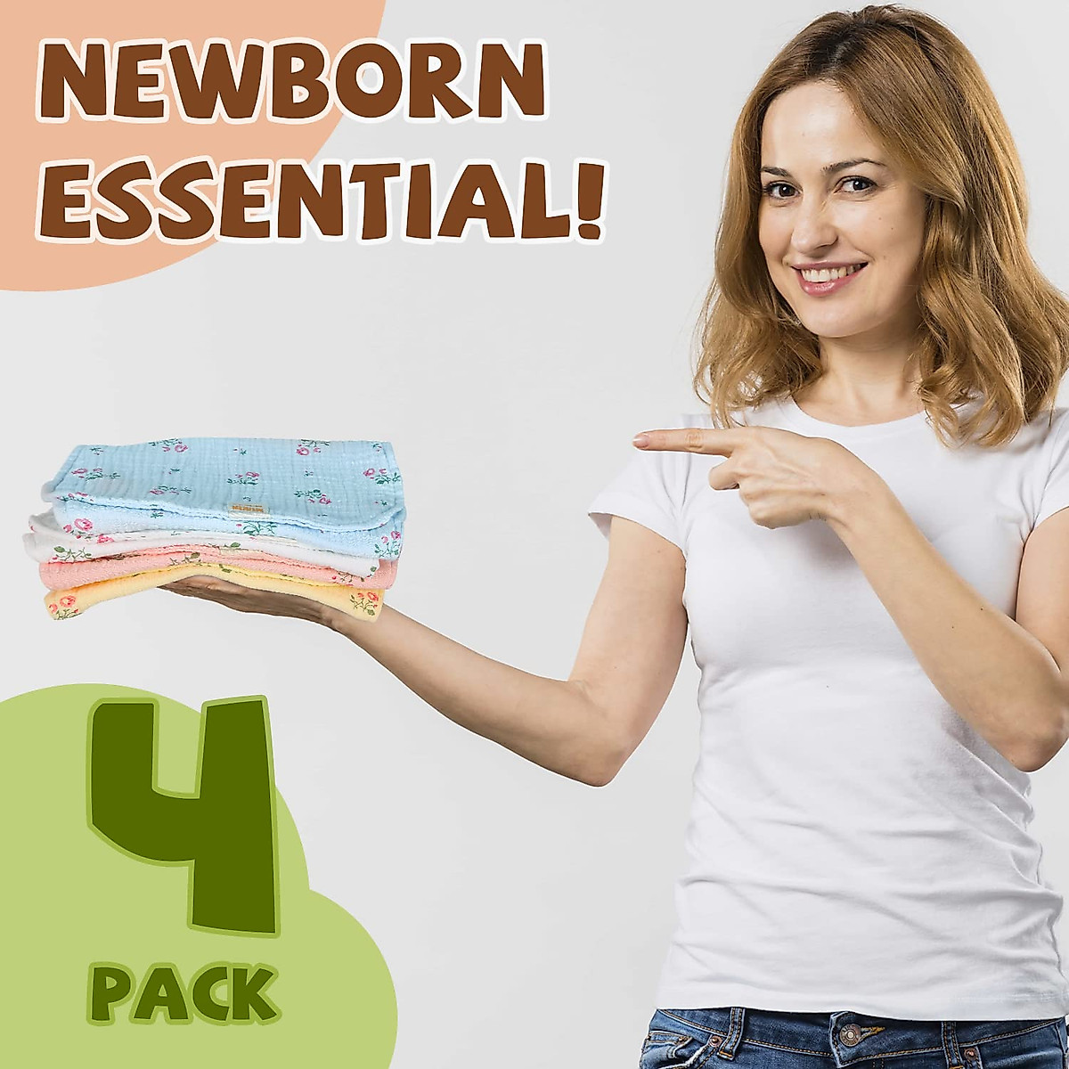 MUKIN Baby Burp Cloths Perfect for Newborn Burping Cloths/Burp Bibs 4 Pack Burping Rags for Boys and Girls