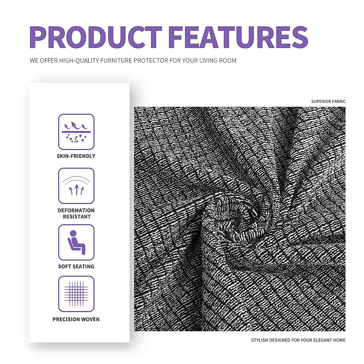 ZNSAYOTX 2 Piece Chair Covers for Living Room with Arms Anti Slip Stretch Arm Chair Slipcovers Sofa Armchair Slipcover Machine Washable Furniture Protector (Black and White, Chair)