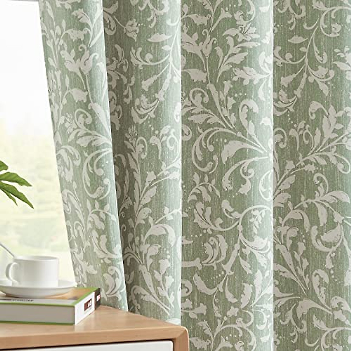 COLLACT Moderate Blackout Curtains for Bedroom 84 Inch Long Floral Curtains Grommet Top Sage Thermal Insulated Curtains for Living Room Farmhouse Room Darkening Drapes Window Curtain Set 2 Panels