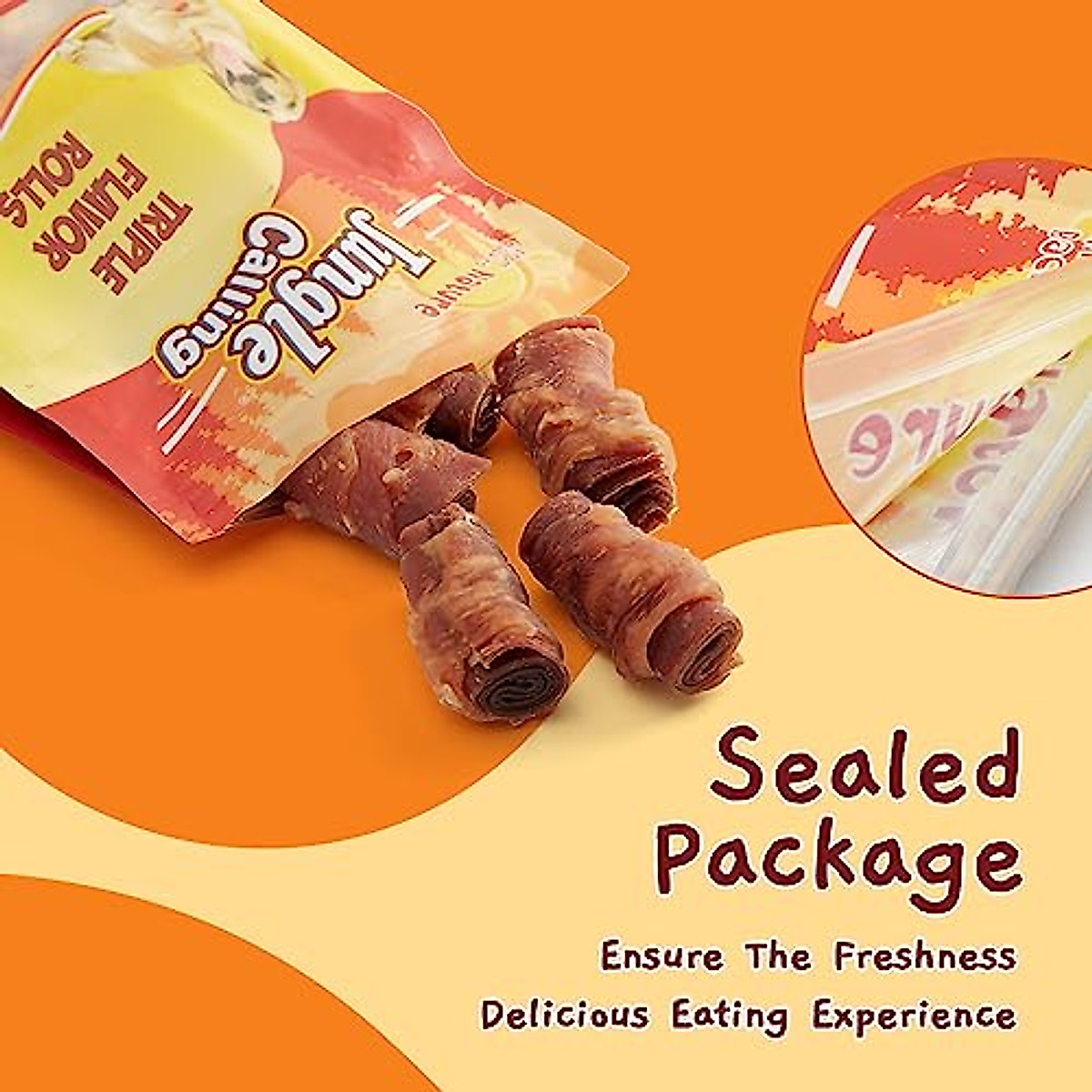 Jungle Calling Triple Flavor Rolls Dog Treats, Made with Real Chicken Duck Beef Meat, Rawhide Free Dog Snacks,Healthy, Easily Digestible, and High Protein Dog Treat, 10.6 oz