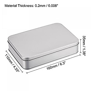 uxcell Metal Tin Box, 6.3" x 4.33" x 1.38" Rectangular Empty Tinplate Containers with Lids, Silver Tone, for Home Organizer, Candles, Gifts, Car Keys, Crafts Storage