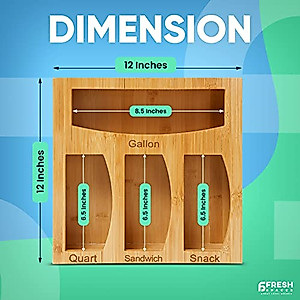 FreshSpaces- Ziplock Bag Organizer for Drawer - Bamboo Kitchen Food Storage Bag Organizer Holder, Gallon Quart Snack and Sandwich Baggie Organizer Compatible with Ziploc