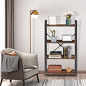 ide¡¤o, IDEO Bookshelf 4 Tier Home Office Industrial Bookcase Storage, Retro Brown, 47.44x25.98x11.81In