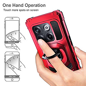 NZND Case for OnePlus 10T 5G with Tempered Glass Screen Protector (Maximum Coverage), Full-Body Protective [Military-Grade], Magnetic Car Ring Holder, Heavy-Duty Cover Case (Red)