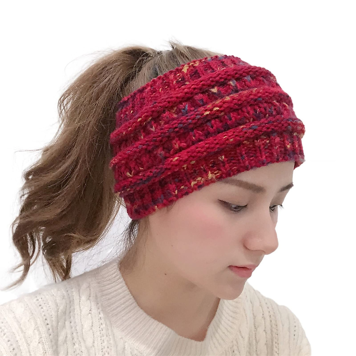 tuduoms Womens Cable Knit Headband Fleece Lined Winter Ear Warmer Tie Dye Headband Wrap for Christmas Valentine’s Day Giving Red