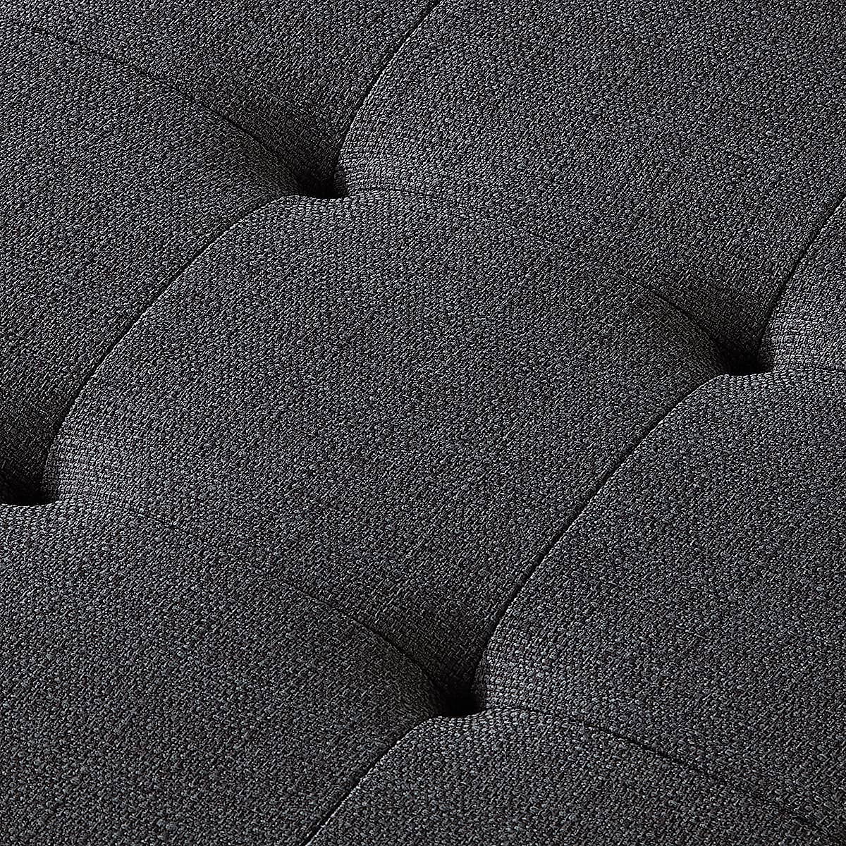 24KF Large Rectangular Upholstered Tufted Linen Fabric Ottoman Bench, Padded Bench with Solid Wood Shelf-Charcoal