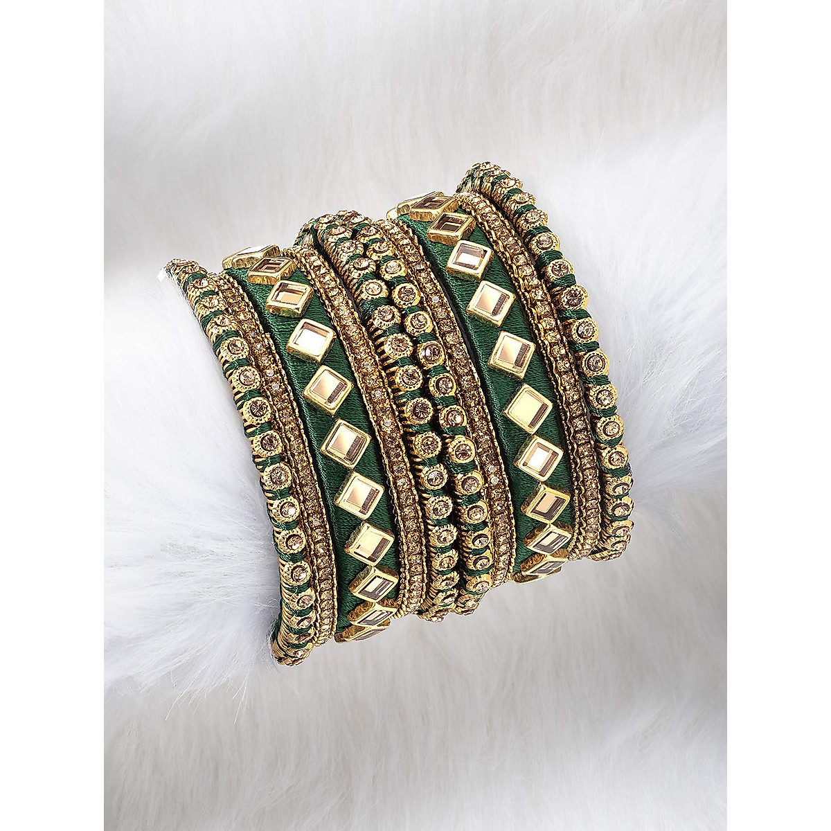 Aheli Matching Floral Kundan Silk Thread Chuda Chura Bangle Set Indian Traditional Bridal Fashion Jewelry for Women Girls (Size - 2.6)