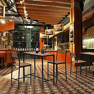 COSTWAY 3 Pieces Bar Table Set, Pub Table Set W/Heavy Duty Steel Frame, Modern Industrial-Style Table & Chair Set for Kitchen, Dining Room, Breakfast Nook, Bistro, Easy Assembly