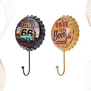 ULTNICE Retro Iron Beer Bottle Cap Decorative Wall Hooks, Key Holders Creative Bag Organizer Hanging Hooks Bar Decoration Clothes Rack Wall Hook 2PCS (Style 51213, Style 51214)