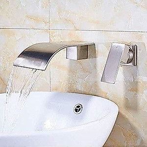 Faucet Bathroom Faucet, Kitchen Taps Faucet Brushed Nickel Waterfall Bathroom Faucet Wall Mount Dual Hole Bathroom Bathtub Mixer Tap Single Handle Brass Hot Cold Water Faucet