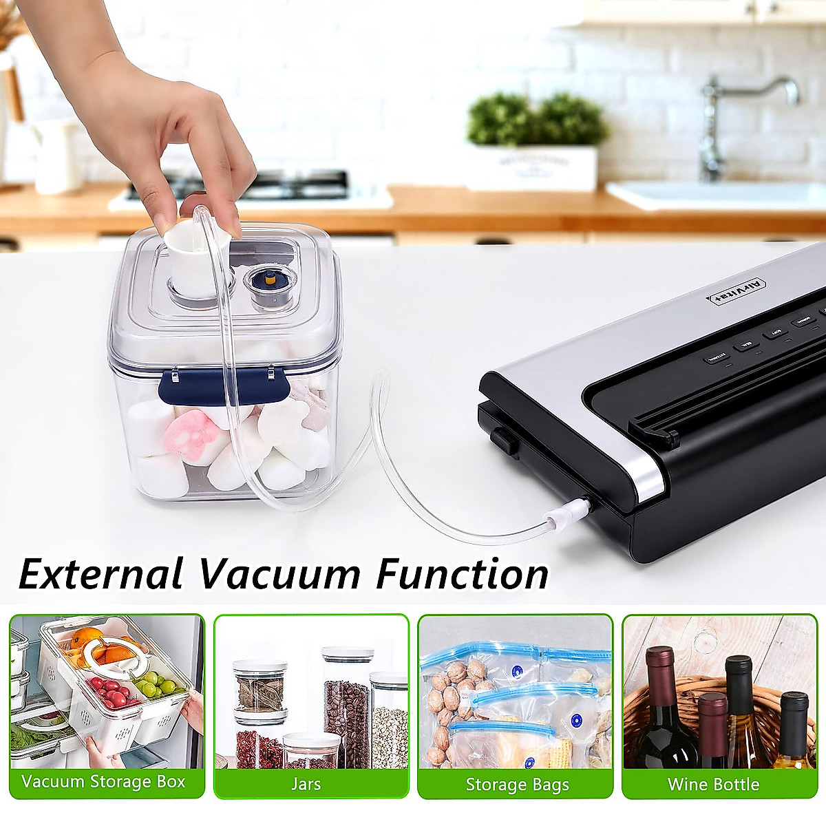 AirVita+ Vacuum Sealer Machine V72 with 6 Different Modes Multifunctional Vacuum Sealer Machine for Storage & Prolong Food Preservation, Sous Vide Matching Sealing Machine Not Include Packaging Bags