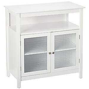 Kings Brand Furniture White Finish Wood Kitchen Storage Buffet Cabinet With Glass Doors
