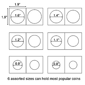 FRIMOONY 300 Cardboard Coin Holders in 6 Assorted Sizes, with 6 Sheets Coin Pocket Pages, for Coin Collection