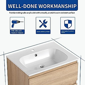 Kootlena Wall Mounted Bathroom Vanity with Sink Combo, Modern 24" Bathroom Vanity Set with Top Basin & 2 Storage Drawers, Floating Bath Storage Cabinet w/Gel Sink