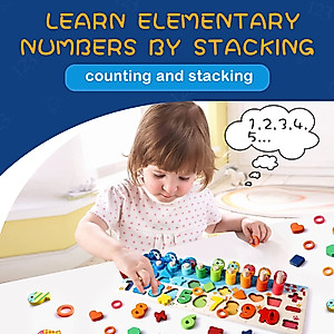 KUSARKO Wooden Montessori Learning Blocks Toys for 3+ Toddlers Boys Girls, Magnet Fishing Game for Toddlers, 4 in 1 Stacking Counting Toy Fine Motor Skills Toys for Kids Preschool Toy