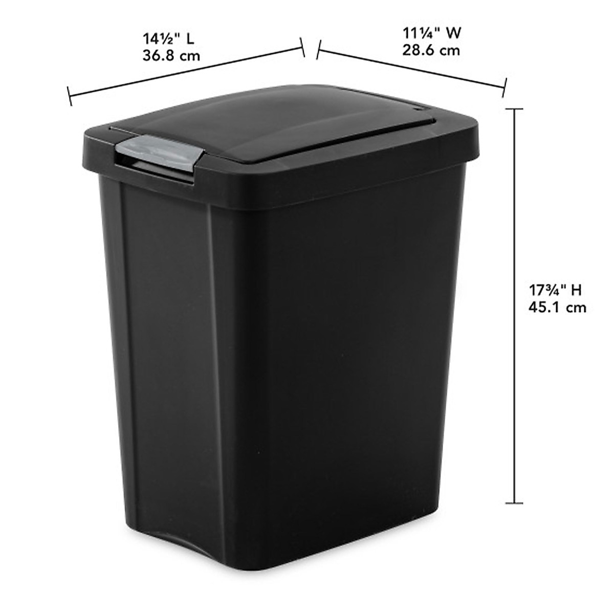 Sterilite 7.5 Gallon TouchTop Wastebasket Trash Can with Pop Up Lid for Kitchen, Bathroom, Mudroom or Office, 4 Pack, Black