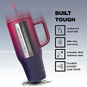 IRON FLASK Co-Pilot Insulated Mug w/Straw & Flip Cap Lids - Cup Holder Bottle for Hot, Cold Drink - Leak-Proof - Water, Coffee Portable Travel Mug - Dark Rainbow, 40 Oz