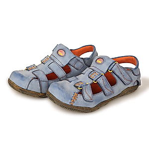 TMA EYES Women's Hook and Loop Closed-Toe Leather Sandal