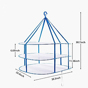 JWCBDY Large Size Sweater Hanging Dryer, 3 Tier Folding Drying Rack, Lay Flat to Dry Mesh Clothes Hanger for Sweater, Delicates and Swimsuit(30.3X24.4X30.7 in/1PCS)