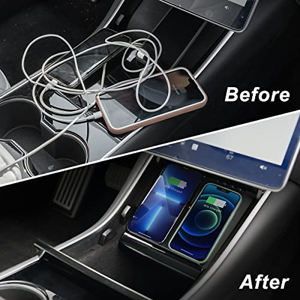 TAPTES Tesla Model 3 Wireless Charger [2020 Version], Wireless Phone Charging Pad M3 Accessories Tesla Gift for iPhone 13/12Pro/12/Samsung Enabled Phones-Compatible All Tesla Model 3(Before Jun 2020)