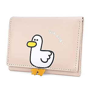 CONISY Cute Wallets for Women, Leather RFID Blocking Small Trifold Wallet with ID Window for Girls and Ladies Womens Wallet (Duck Pink)