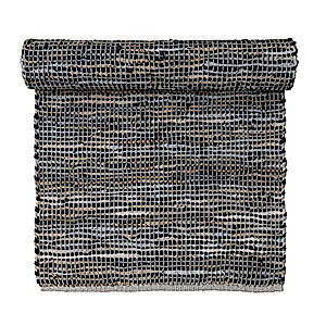 Creative Co-Op Woven Cotton Chindi and Leather Floor Runner, Multicolor Rug, Multi