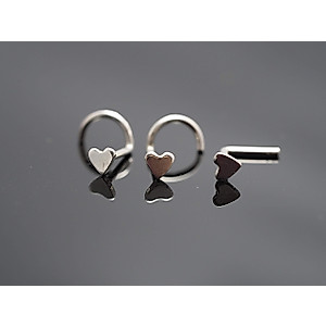 18,20 gauge Mini heart Nose Stud ,925 Sterling Silver,Tiny Heart Nose Stud / nose screw, Body Piercing Jewelry, Silver Nose ring (18g Left Screw)