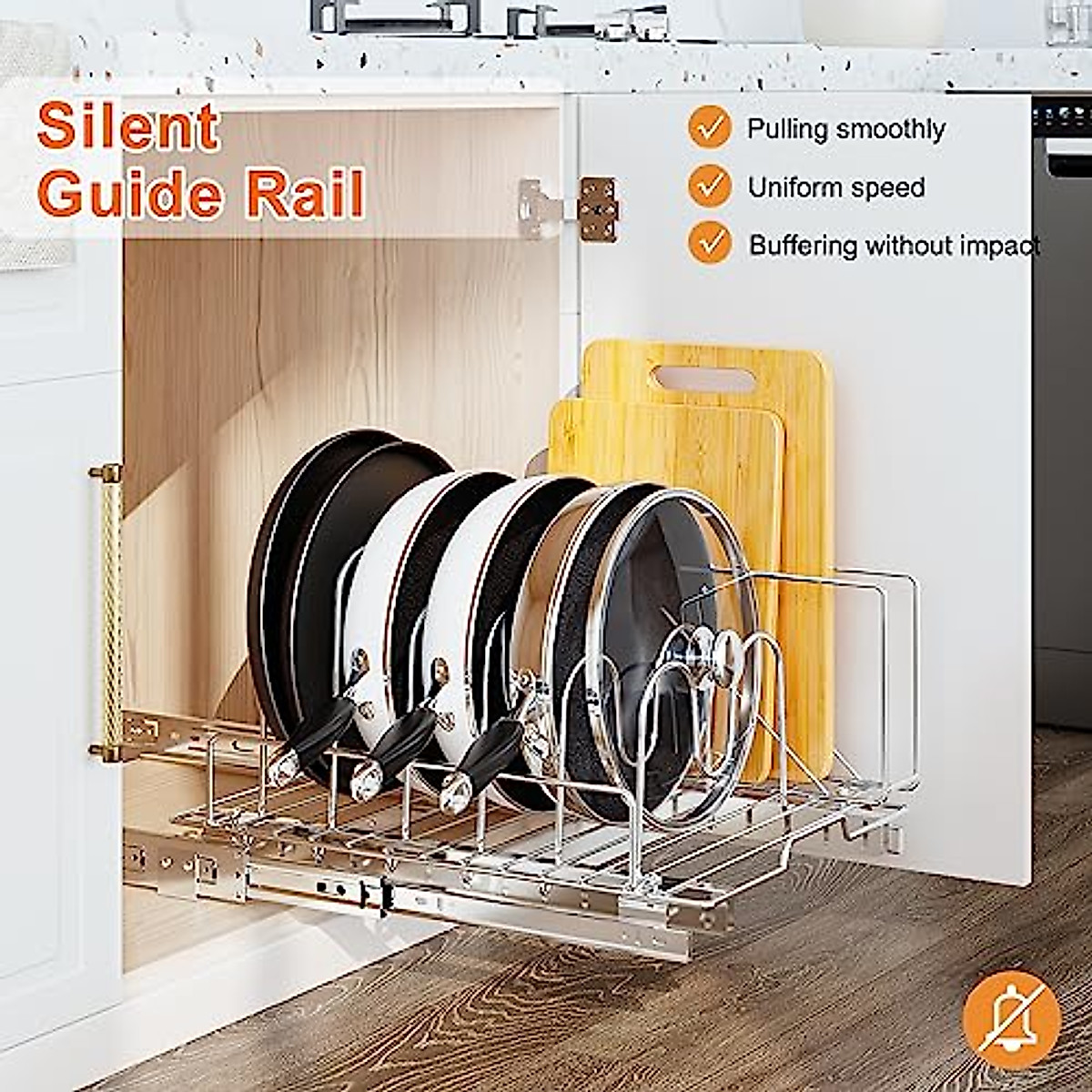 FANHAO Slide Out Cutting Board, Bakeware, and Tray Organizer, Wire Pull Out Kitchen Cabinet Organizer for Pots, Pans, and Lid Cookware, 13.5 inch wide x 17.7 inch deep – Chrome