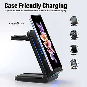 Wireless Charging Station for Samsung, Fast Wireless Charger for Samsung S23 Ultra Plus S22 Z Flip 4 Fold 4 3 in 1 Galaxy Watch Charger for Samsung Watch 5 Pro 4 Active 2, Galaxy Buds with 18W Adapter