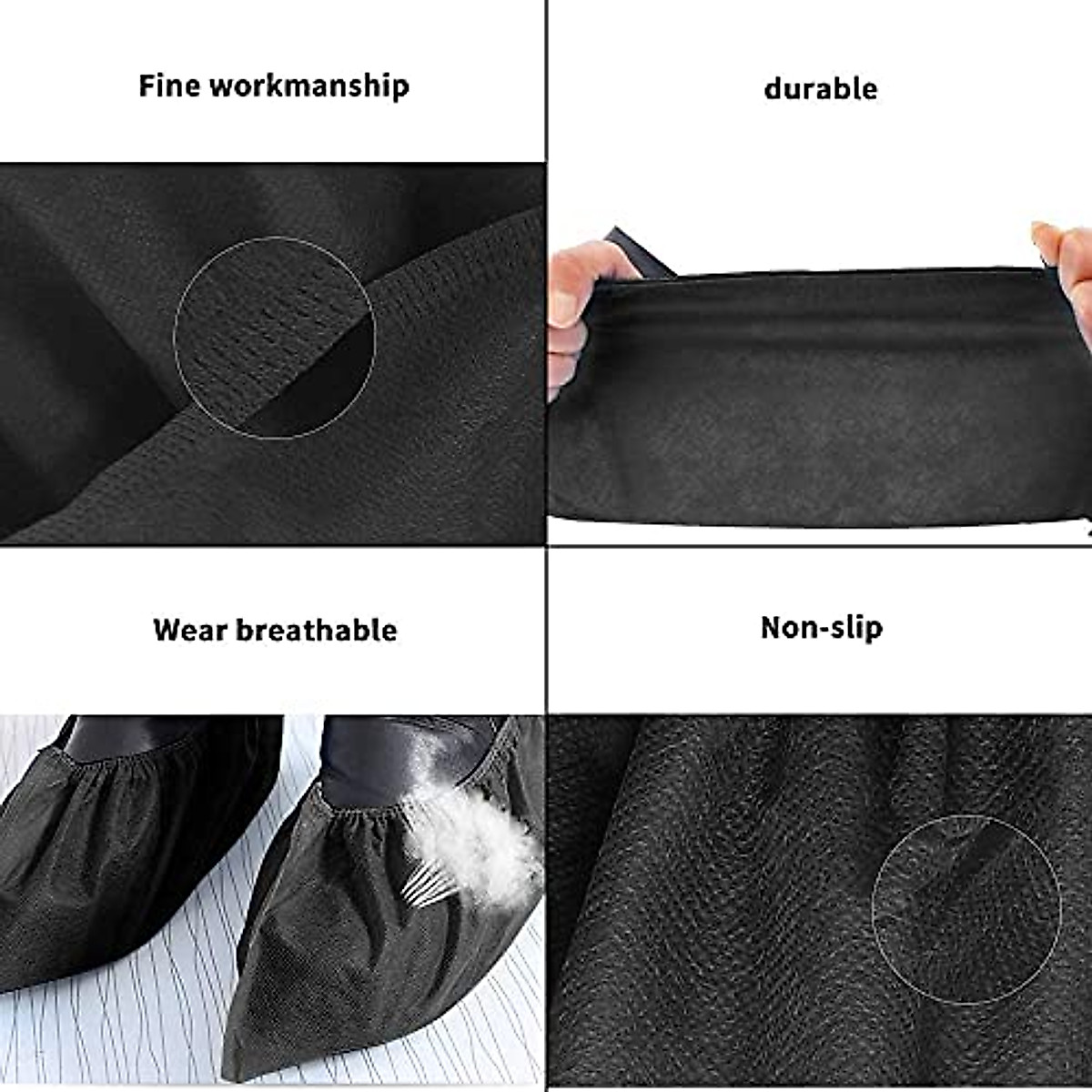 SMAIGE Shoe Covers Disposable - 100 Pack (50 Pairs) Disposable Shoe & Boot Covers Non-Slip Dust-proof Shoe Booties,One Size Fits Most (Black)