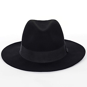 FORBUSITE Wool Felt Wide Brim Fedora Hats for Women Men Black-L