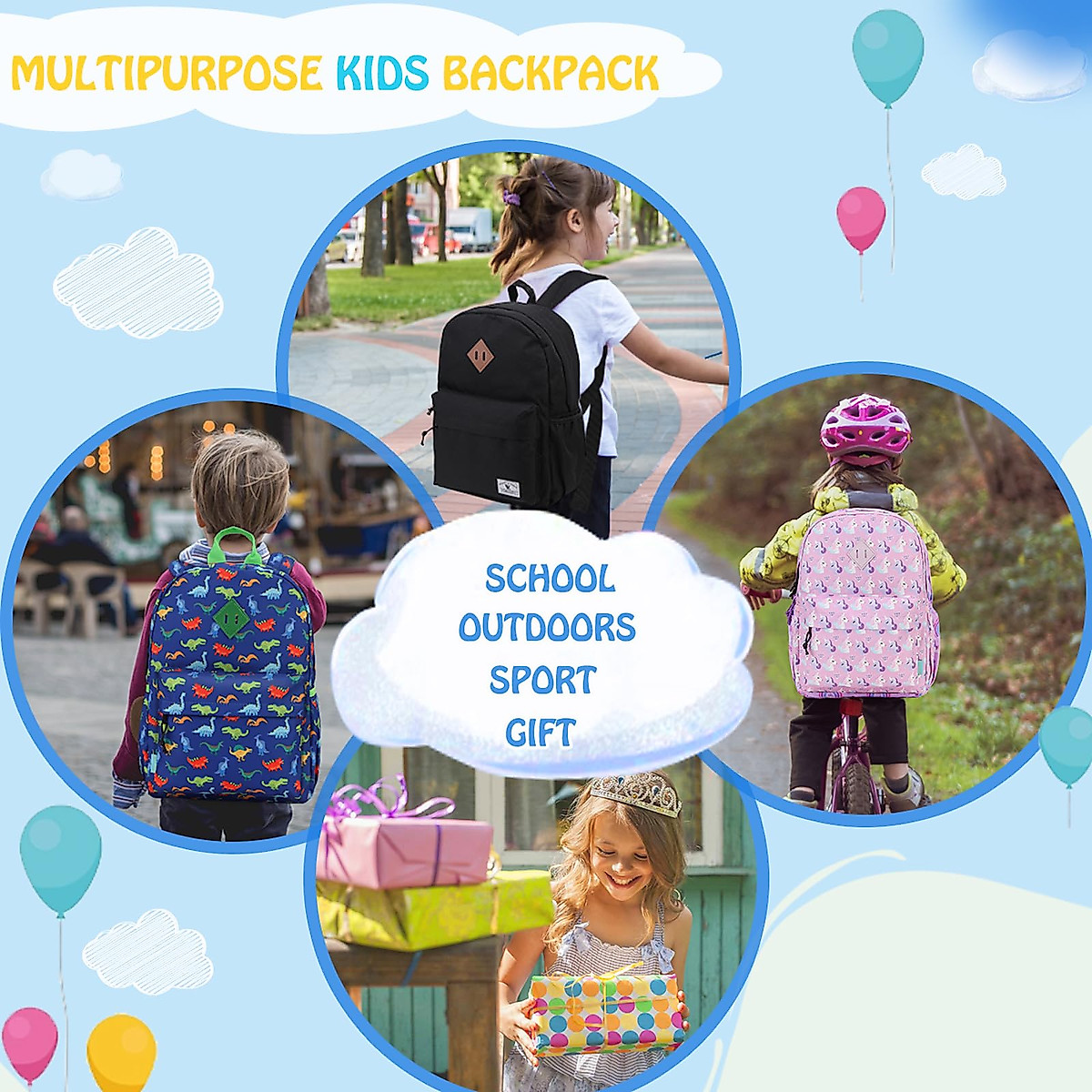 VX VONXURY School Backpack for Boys, Lightweight Kids Backpack Preschool Toddler Kindergarten Bookbag with Front Chest Buckle,Blue Dinosaur