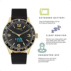 Itech Duo Smartwatch Fitness Tracker Step Counter Sleep Monitor Connected GPS Notifications for Women & Men up to 10 Day Battery Compatible w Android & iOS (Black), ITD3674G01I-D02