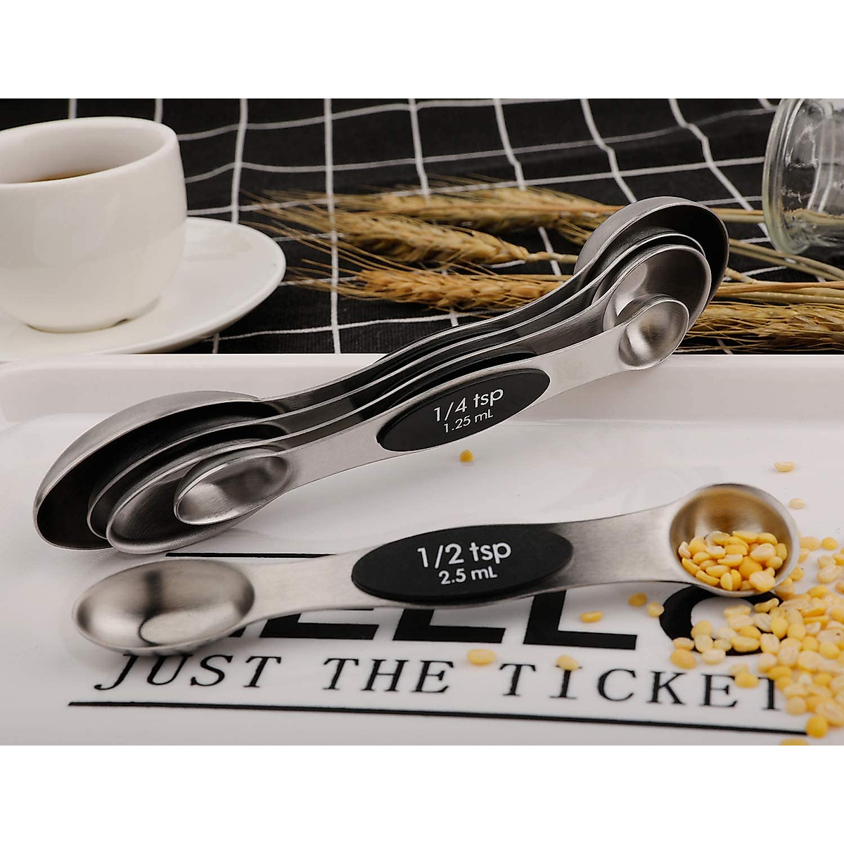 Magnetic Measuring Spoons Set of 5 Stainless Steel Dual Sided Stackable Teaspoon for Measuring Dry and Liquid Ingredients