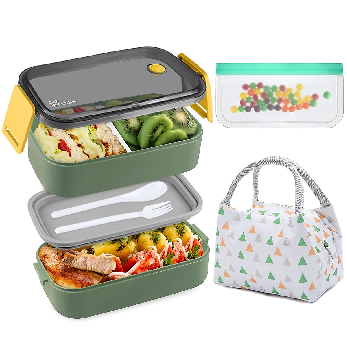NatraProw Bento Box Adult Lunch Box, Leakproof 2 Layer Adult Bento Box with Detachable Divider, Lunch Bag, BPA Free Bento Lunch Box for Adults with Utensils, Microwave Safe Meal Prep Container