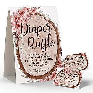 Diaper Raffle Tickets for Baby Shower Sign，Baby Shower Invitations with Diaper Raffle Cards - Baby gender neutral tickets(1 Sign with 50 Raffle Tickets) Toctose035