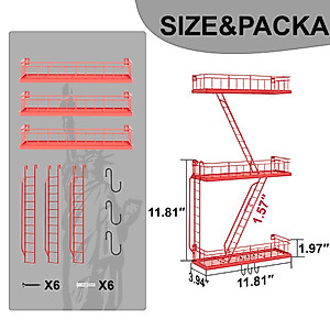 Beskadi Fire Escape Wall Shelf Red, Fire Escape Ladder 3 Story Shelf Wall Storage, New York Inspired Cool Bookshelf Metal Shelves, New York Action Figurine Display Shelf for Bathroom, Living Room.