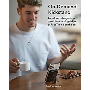 ESR MagSafe Battery Pack (HaloLock), 5,000mAh MagSafe Power Bank with USB-C Cable, Mini Kickstand Magnetic Wireless Power Bank for iPhone 14/13/12 Series, MagSafe Portable Charger, Black