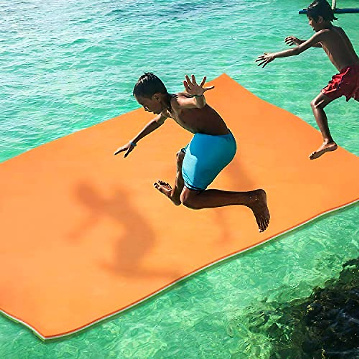 Big Floating Mat Water Foam Pad for Pools, Lakes, Oceans, Giant Lily Pad Pool Float for Water Recreation and Relaxing (Green-White-Orange,9FT)