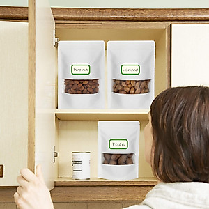 Blisstime 50 Pieces Resealable Bags for Small Business, White Kraft Zip Lock Stand Up Pouches with Matte Window Reusable Heat Sealable Bags for Packaging (7.9 X 11.8 Inches)