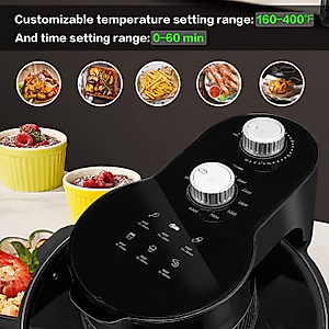 LATURE 5.5 QT Air Fryer Timer & Temperature Controls, with Glass Lid, Dishwasher Safe and Non-stick Basket, 1300W, Oil-Less Healthy Cooker MET Certified with Recipes (Black-Glass Lid)