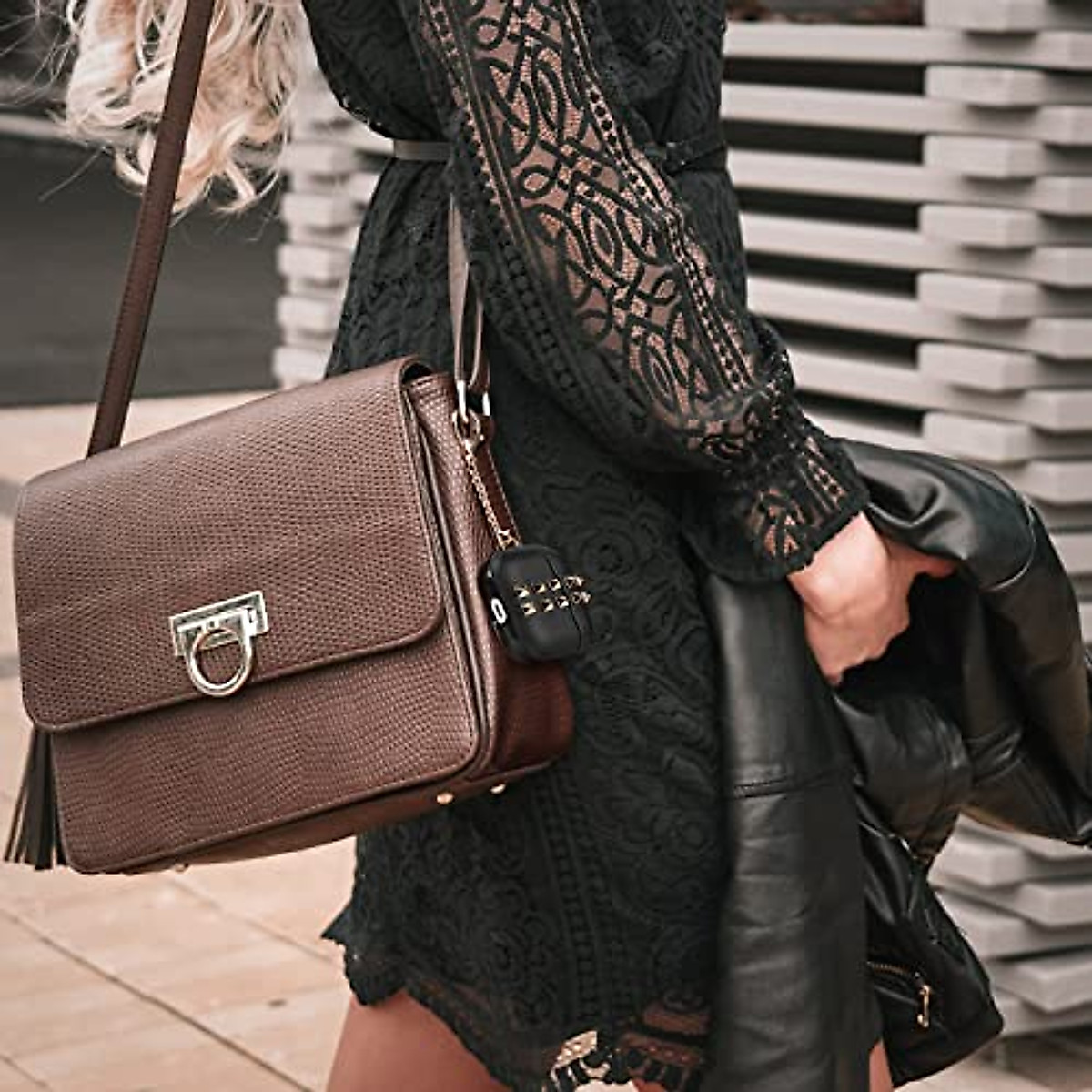 Nereides Compatible with AirPods 3 Case, Protective Leather Cover with Keychain, High-end Fashion Design Skin with Bling Rivets for Women, Supports Wireless Charging, Black